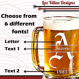 Personalized 16.oz Beer Mug | Sports Letter Design | Clear Glass | Custom Made | Perfect for wedding gifts, anniversaries, birthday gifts, or graduation