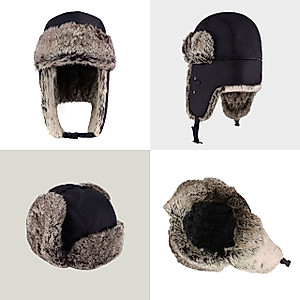 CHOK.LIDS Waterproof Winter Trappers Unisex Premium Strength Ushanka Ear Flap Chin Strap Cold Weather Outdoor (Black)