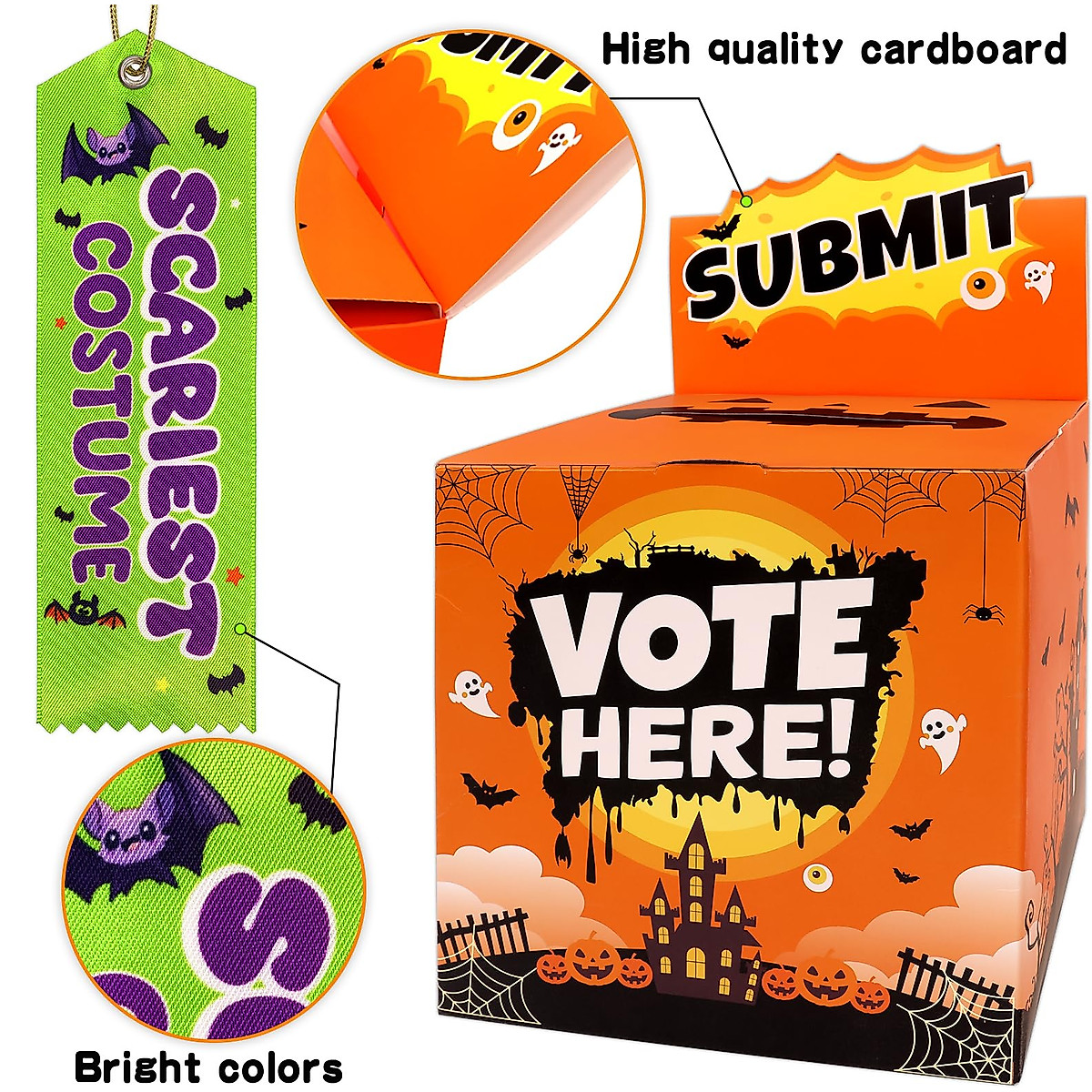 57 Pcs Halloween Party Costume Contest Ballot Set Voting Ballots Trophy Ribbons Halloween Costume Contest Awards Halloween Party Favors for Kids Adults