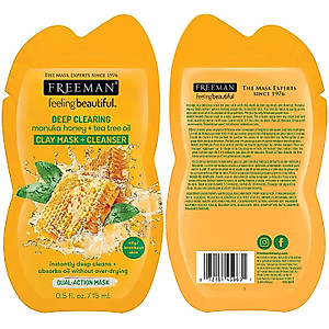 FREEMAN Facial Mask Variety Pack: Clay, Gel, Mud, & Peel-Off Skincare Masks, Hydrating, Detoxifying, Clearing, & Rejuvenating, Travel-Friendly Sachets, 18 Count