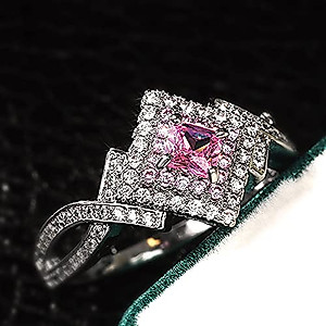 SCHZBSP 18K White Gold Plated Cross-Wound Pink Crystal Diamond Ring Pavé Exquisite Cubic Zirconia Ring Fashion Lady CZ Diamond Engagement Wedding Ring Jewelry Gift (10)