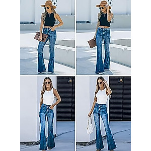EVALESS Bell Bottom Jeans for Women High Waisted Button Fly Wide Leg Denim Flare Pants Blue 4