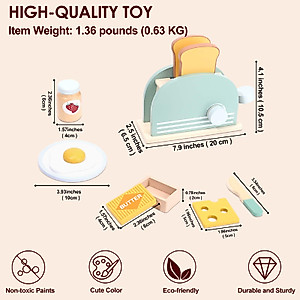 Wooden Play Pop Up Toaster Set Toys, Wooden Play Food and Kids Play Kitchen Accessories, Toys Gift for Toddlers Girls & Boys