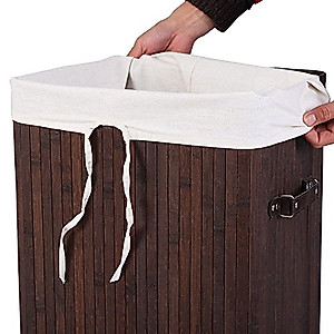 TRRAPLE Laundry Hamper With Lid, Bamboo Laundry Basket with Liner Bag Cloth Storage Basket Dirty Clothes Hamper for Bedroom Laundry Room