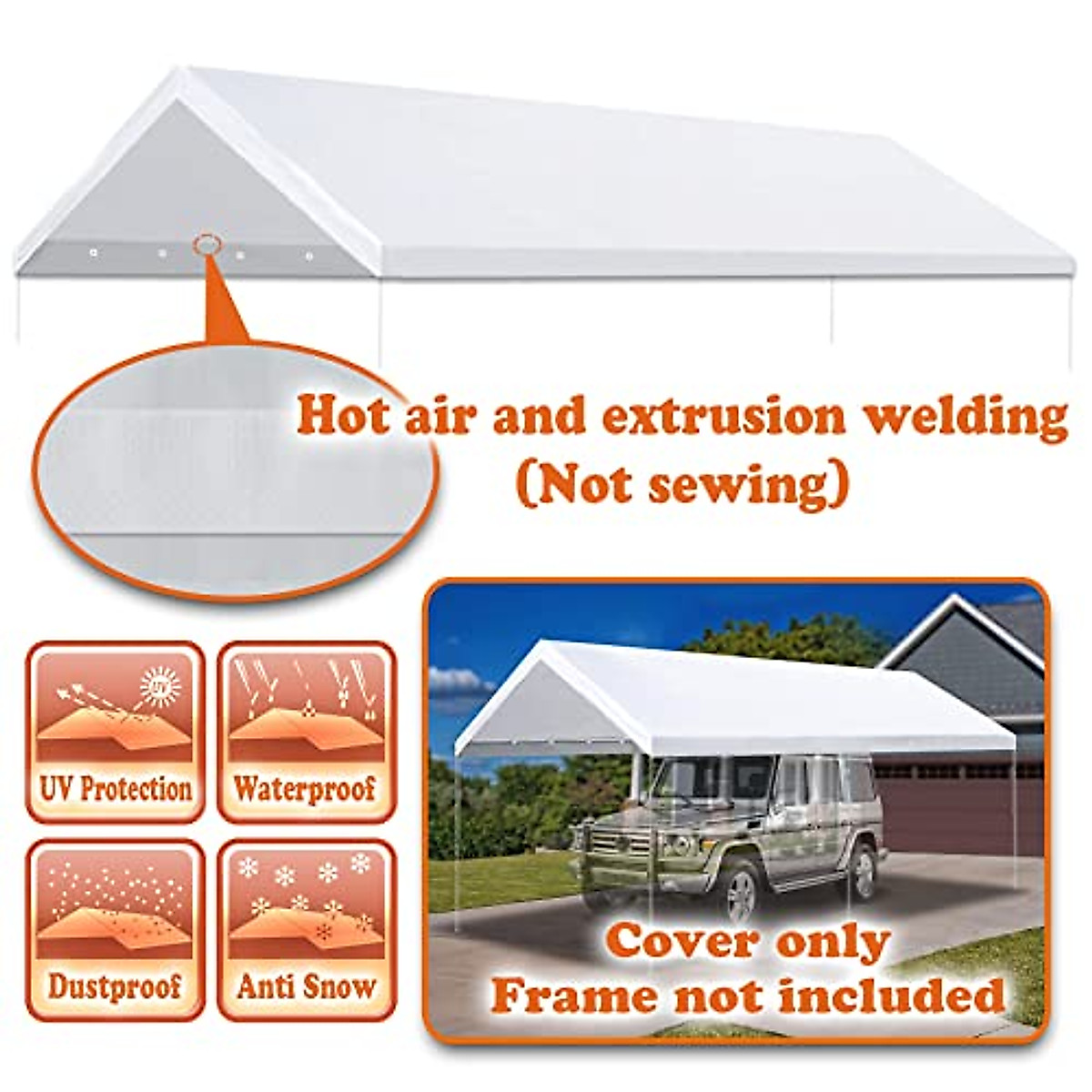 Strong Camel Carport Conopy Cover 12 x 20 Feet Replacement Tent Garage Outdoor Top Tarp Car Shelter with Ball Bungees (with Edge, Frame Not Included)