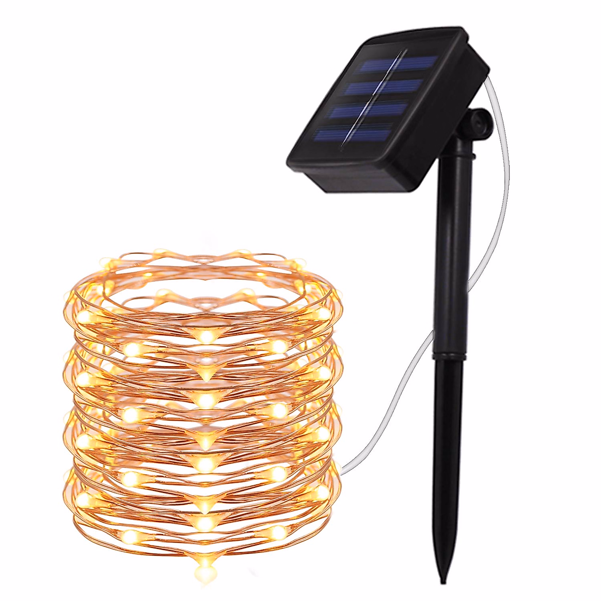 XUNATA Solar String Lights, 66Ft 200 LED 8 Modes Copper Wire Indoor Outdoor Starry String Lights, Waterproof Solar Decoration Lights for Gardens, Homes, Parties (Warm White)