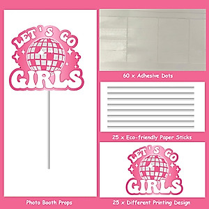 Last Disco Bachelorette Party Decorations 25pcs Last Disco Bachelorette Photo Booth Props Hot Pink Cowgirl Last Disco Bachelorette Party Favors for Bride to Be, Bridal Shower