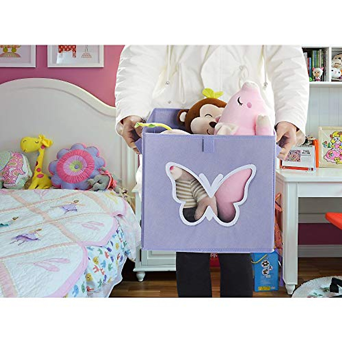 Homyfort Cube Storage Bins Organizer Container,12x12 Foldable Storage Bins Basket with Clear Window for Pantry Closet,Toys,Bedroom-Butterfly Set of 4