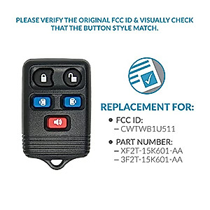 Keyless2Go Replacement for New Keyless Entry Remote Car Key Fob for Select Freestar Windstar Monterey Blackwood Vehicles That Use CWTWB1U511