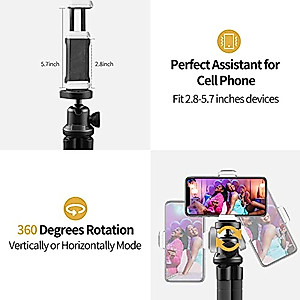 Sensyne Phone Tripod, Flexible Cell Phone Tripod with Phone Holder and Wireless Remote, Mini Travel Tripod Stand, Compatible with All Cell Phones, Cameras (Black)