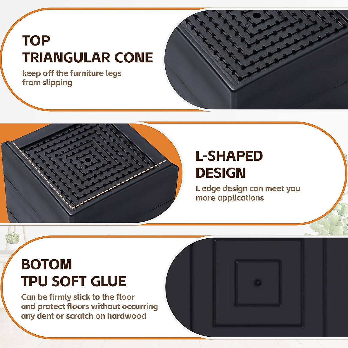 JONHWI Bed Risers, Furniture Raise Blocks, 2,3 or 4 inch Stilts Heavy Duty for Bed Couch Desk Sofa Table Lifts, Furniture Legs Lifters Support up to 1300 Lbs (Black, 4 Pack Set)