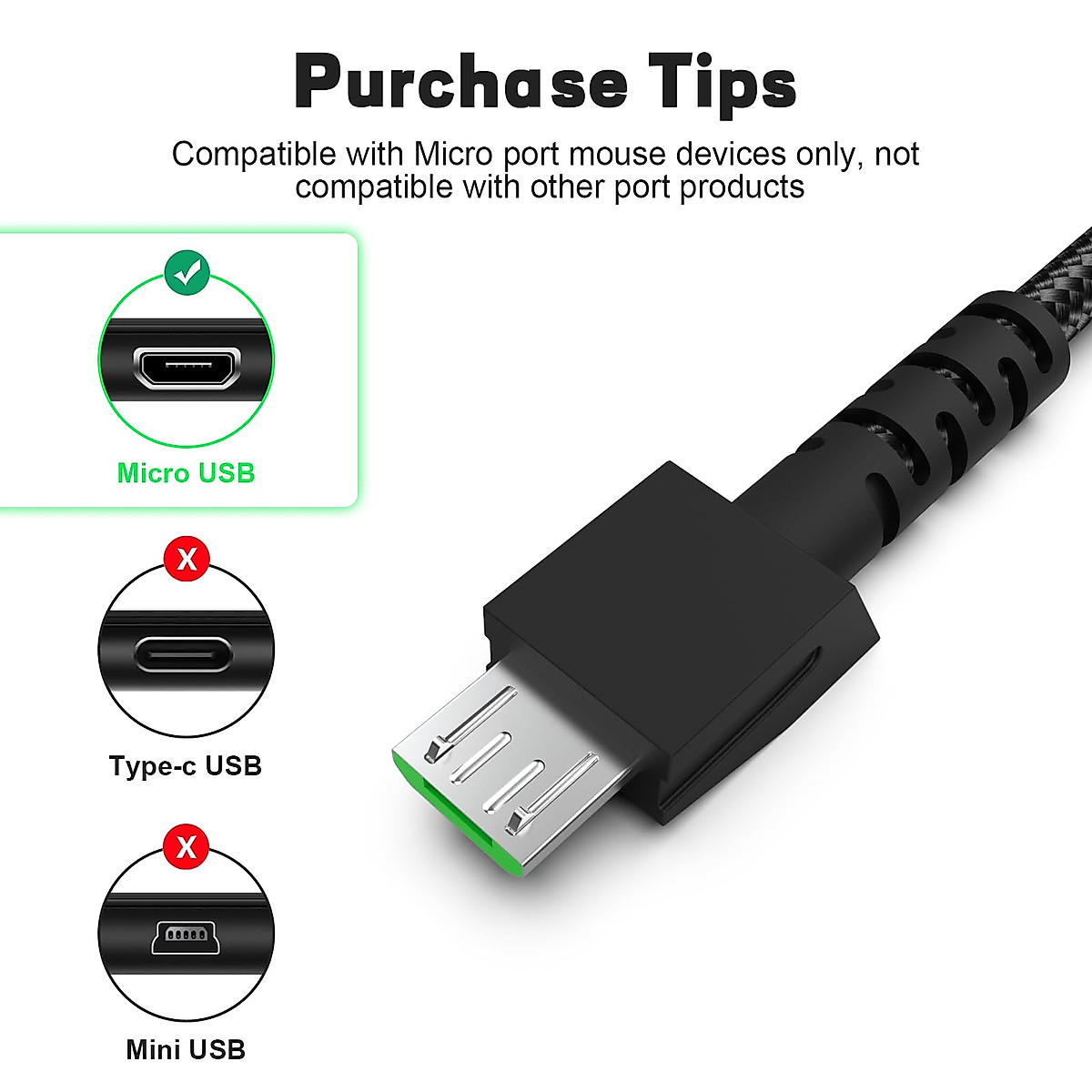 Alitutumao Viper Ultimate Braided Mouse Charging Cable USB Micro Cord Compatible with DeathAdder V2 Pro, Razer Naga Pro, Naga Pro 20000 DPI, Basilisk, Viper Ultimate Wireless Gaming Mouse