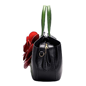 PIJUSH Designer Purses and Handbags for Women Floral Top Handle Satchel Handbag Ladies Crossbody Bags for Women (20103 Black)