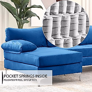 Casa Andrea Milano U-Shape Velvet Fabric Sectional Sofa Couch with Double Extra Wide Chaise, Couch for Living Room Apartment Lounge, Navy