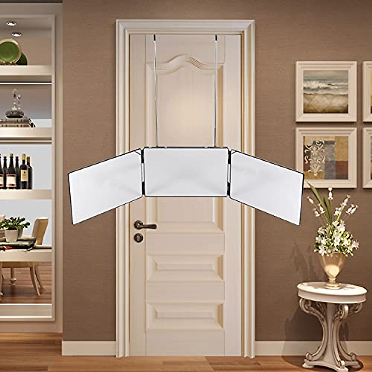 Kueysing，3 Way Mirror for Self Hair Cutting& Styling,The 360° Mirror，Adjustable Telescoping Hooks,Portable, Hands-Free