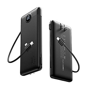 Power Bank with Built in Cables 10000mAh, PD3.0 & QC3.0 22.5W USB C Fast Charging Portable Charger Built in AC Wall Plug, Ultra Slim Battery Charger Compatible with iPhone/Samsung Note10/S20 S21 S22
