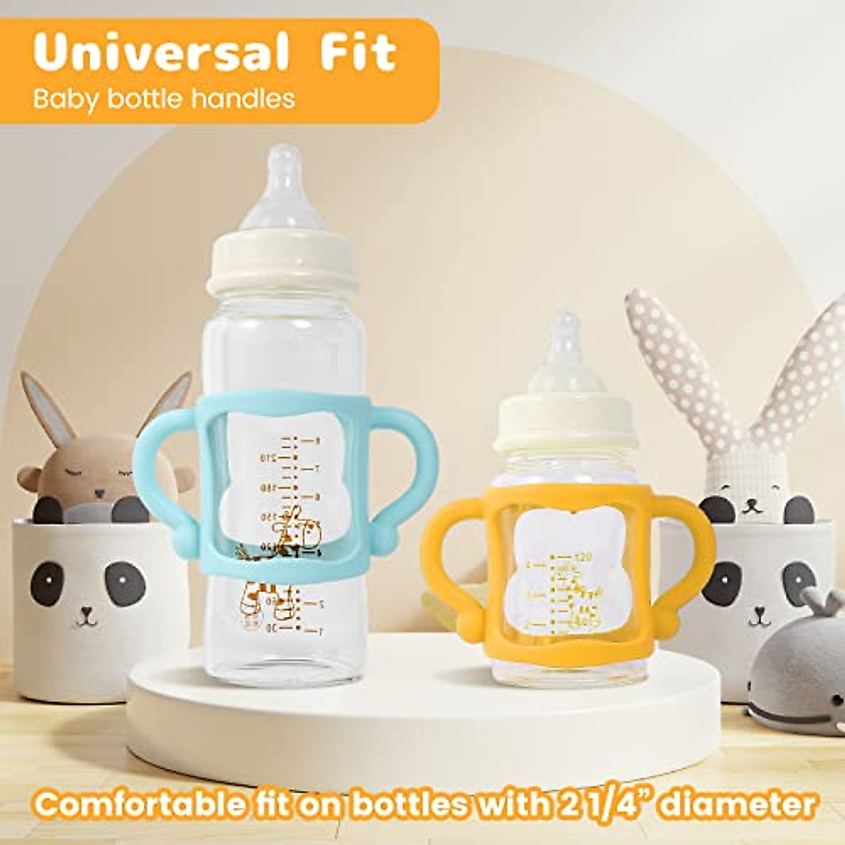 (4-Pack) Baby Bottle Handles Compatible with Dr Browns or Other Narrow Baby Bottles, Soft Silicone Easy Grip Holder