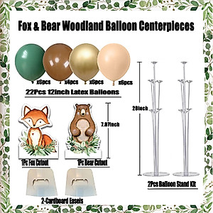 Woodland Balloon Stand Kit and Animals Centerpieces, 2 Set Table Stand Holder with 22 Balloons, Fox and Bear, Deer and Raccoon cutout, Wild one 1st Birthday Baby Shower Decorations (Fox and Bear)
