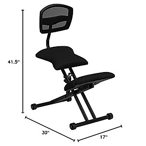 Flash Furniture Ergonomic Kneeling Office Chair with Back in Black Mesh and Fabric