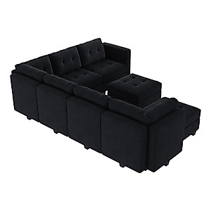 HONBAY Modular Sectional Sofa with Storage Ottomans Oversized U Shaped Couch with Chaises 8-Seater Sectional Sofa for Living Room, Black