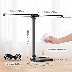rigors LED Desk Lamp for Home Office - Dual Swing Arm Desk Light with USB Charging Port,Eye-Caring Foldable 5 Color Modes 10 Brightness Levels Dimmable Desk Lamp for College Dorm Room (Black)