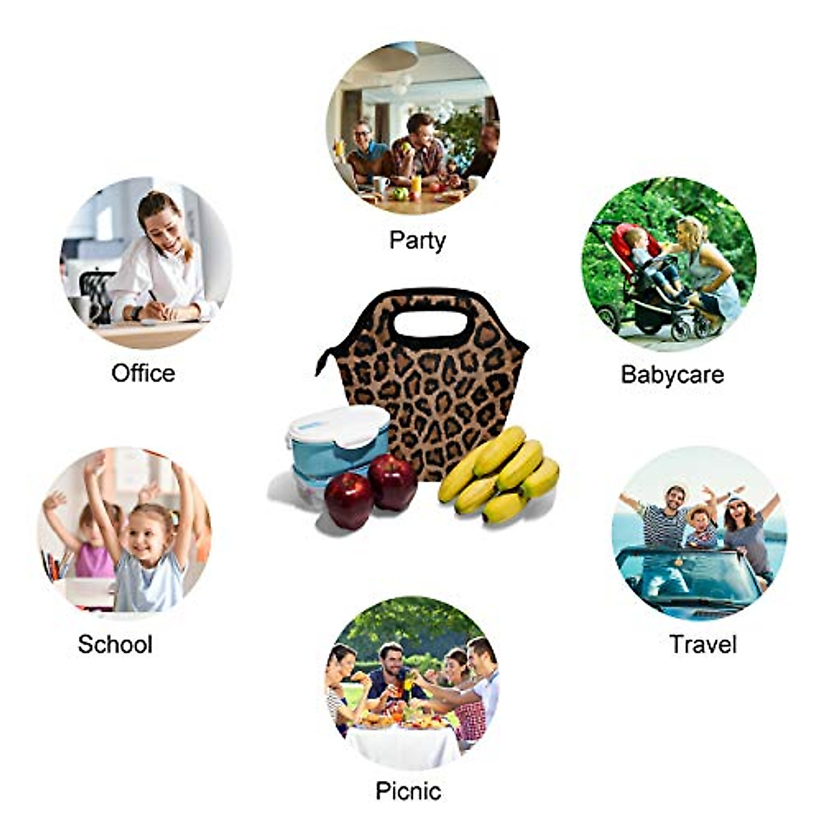 senya Lunch Bag Insulated Lunchbox Handbag Tote Bags Reusable Cooler Containers Organizer School Outdoor for Women Men Girls Boys Kids (Leopard)