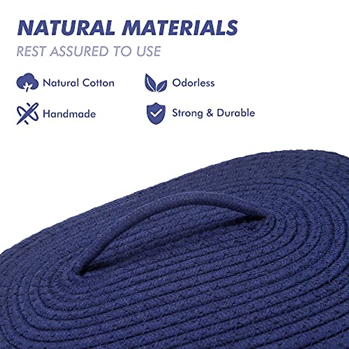 Sea Team Oval Cotton Rope Storage Basket with Lid, Lidded Woven Storage Bin, Nursery Storage Container, Diaper Caddy, Baby Shower Basket, Box, Organizer, 15 x 11 x 6.5 Inches (Medium, Navy Blue)