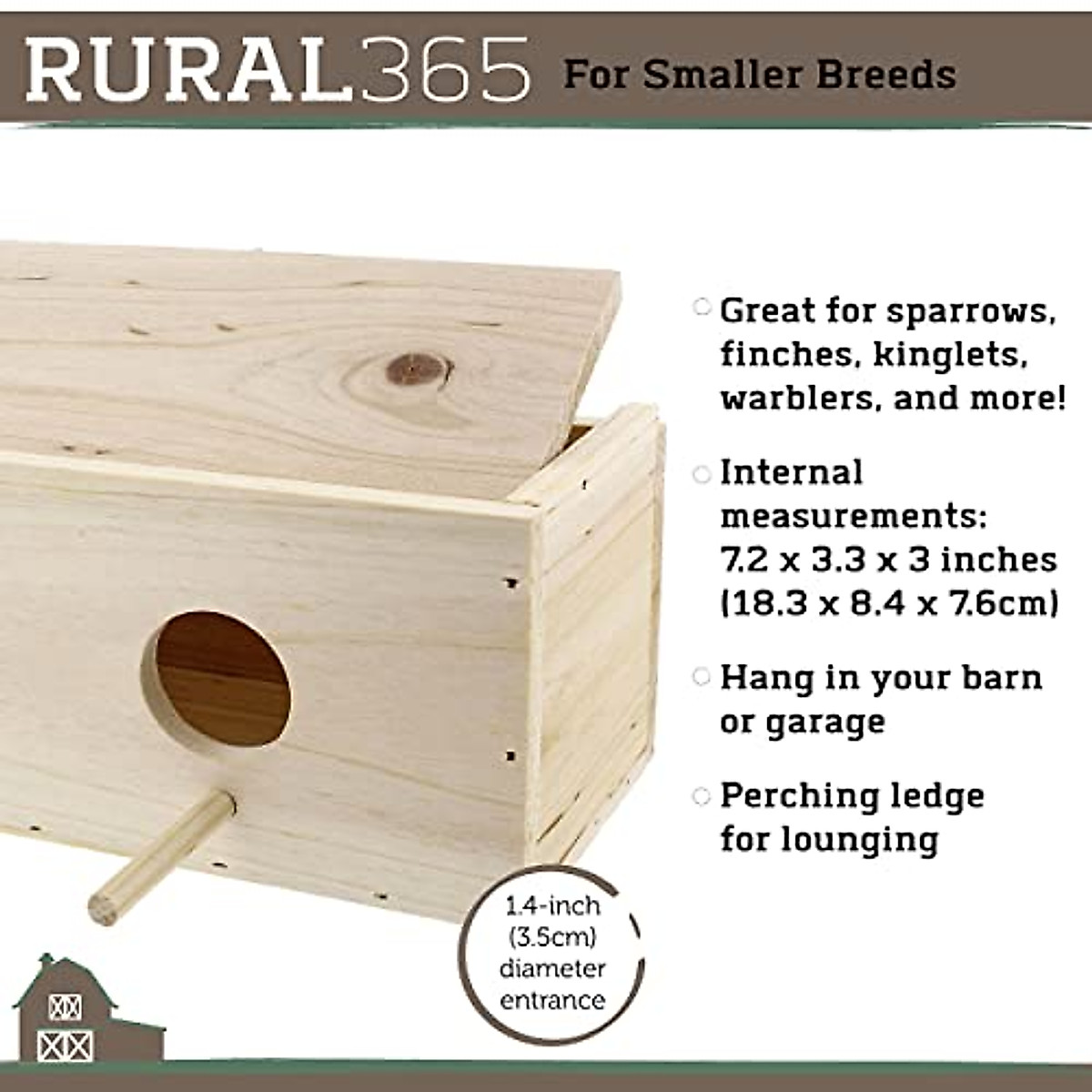 Rural365 Bird Nesting Boxes for Cages - Small 7.9 x 3.9 x 3.6in Wooden Bird House Breeder Bird Box Fit Swallow and Finch