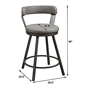 Homelegance Appert Swivel Bar Stools, Upholstered Faux Leather Seat, Back, Metal Frame, Legs, Footrest Counter Height Chair (Set of 2), 25 in SH, Gray
