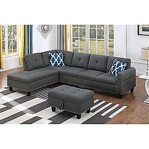Devion Furniture Polyester Fabric Sectional Sofa with Lift-top Storage Ottoman, Tufted Design, in Gray Finish