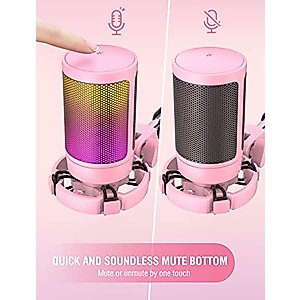 FIFINE USB Gaming PC Microphone for Streaming Podcasts, AmpliGame RGB Computer Condenser Desktop Mic, Cardioid Pattern for YouTube Video, Plug and Play on PS4 PS5, with Quick Mute, Mic Gain-A6V Pink