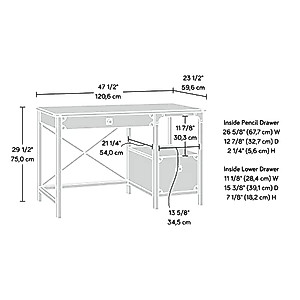 Sauder Steel River Desk, L: 47.48" x W: 23.47" x H: 29.53", Carbon Oak Finish