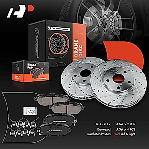 A-Premium Front Drilled and Slotted Disc Brake Rotors and Pads Kit Compatible with Lexus GS300 1993-2005, GS400 1998-2000, GS430 2001-2005, IS300 2001-2005, SC430 2002-2010 6-PC Set