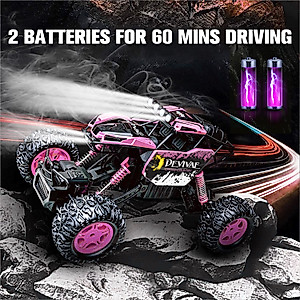 CROBOLL 1:12 Large RC Cars Toys for Boys Girls with Lifting Function, 4WD Remote Control Car Gifts for Kids 4X4 Off-Road RC Rock Crawler, 2.4GHz RC Truck with 2 Batteries 60Mins Play(Pink)