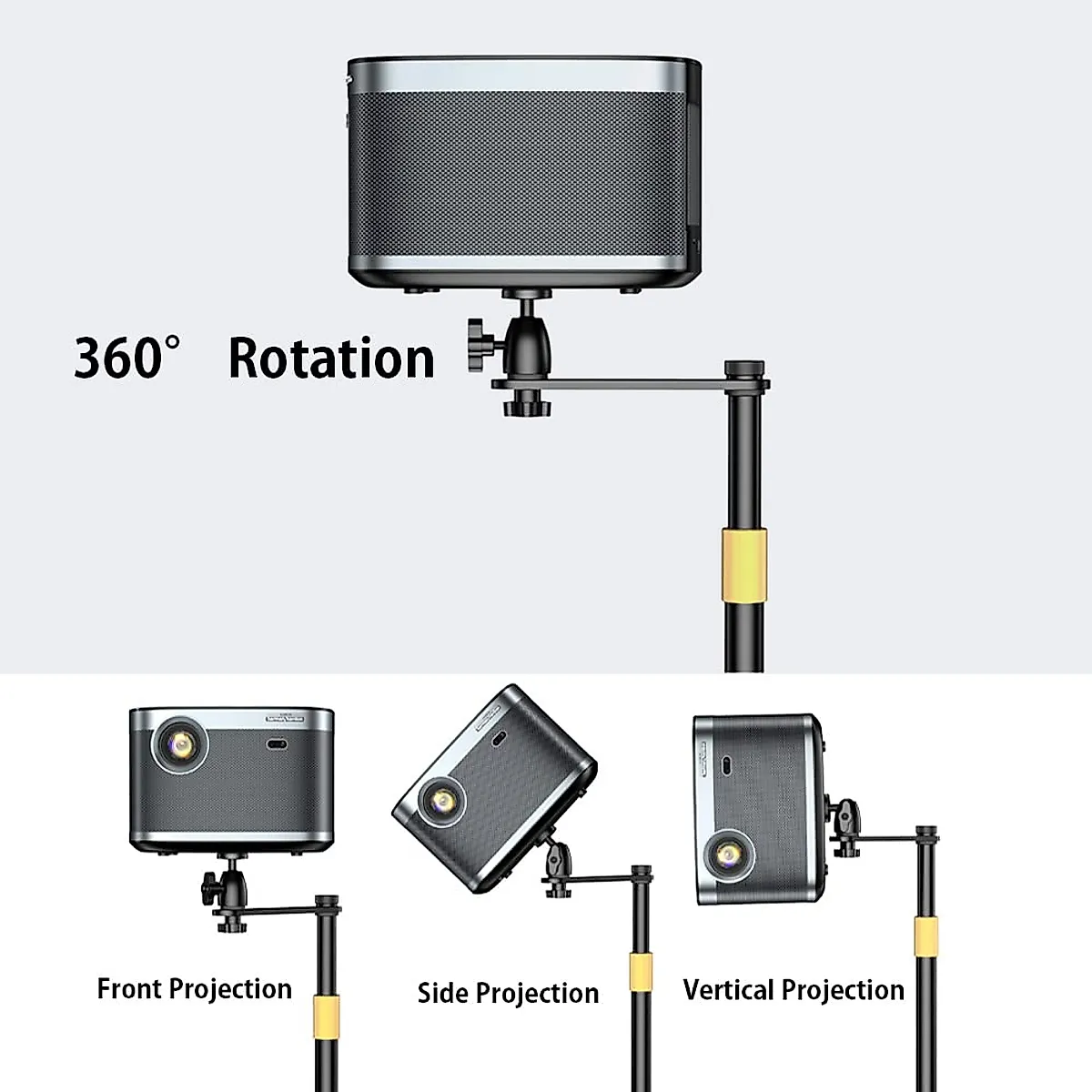 HVAYING Projector Stand, Bedside Sofa Stand, Wall Stand, Desktop Stand, Two Installation Methods, 360 Degree Rotation, Metal Structure, Plug-in Stable Base, Organize Wires
