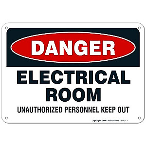 Electrical Room Sign, 10x7 Inches, Rust Free .040 Aluminum, Fade Resistant, Made in USA by Sigo Signs