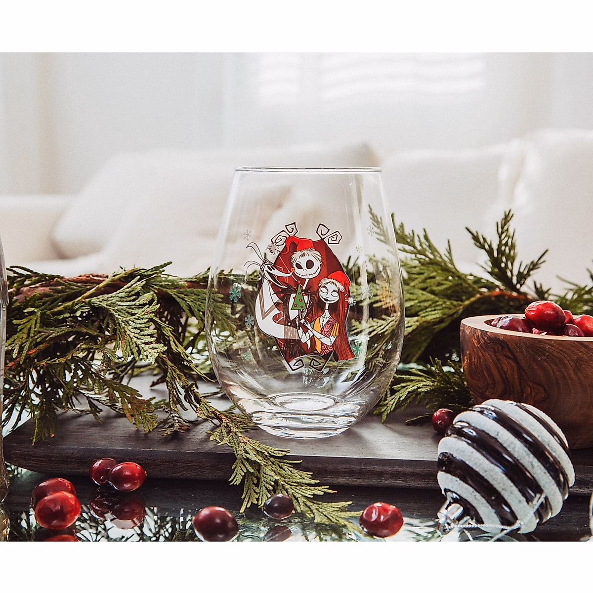 Disney The Nightmare Before Christmas Jack and Sally Stemless Wine Glass Tumbler | Holds 34 Ounces
