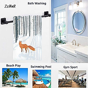 ZzWwR Winter Forest Birch Trees Fox Birds Soft Large Decorative Eco-Friendly Luxury Quick-Dry Hand Towel Multipurpose for Bathroom, Hotel, Gym and Spa (16" x 30")