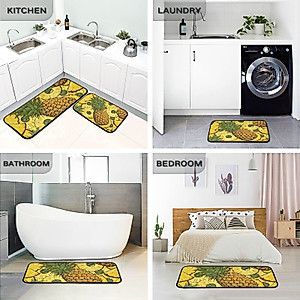 BOENLE Kitchen Rugs and Mats Non Skid Washable Kitchen Rug Set 2 Piece Tropical Pineapple Exotic Fruits Carpet Ergonomic Comfort Standing Mat for Kitchen,Bathroom, Laundry
