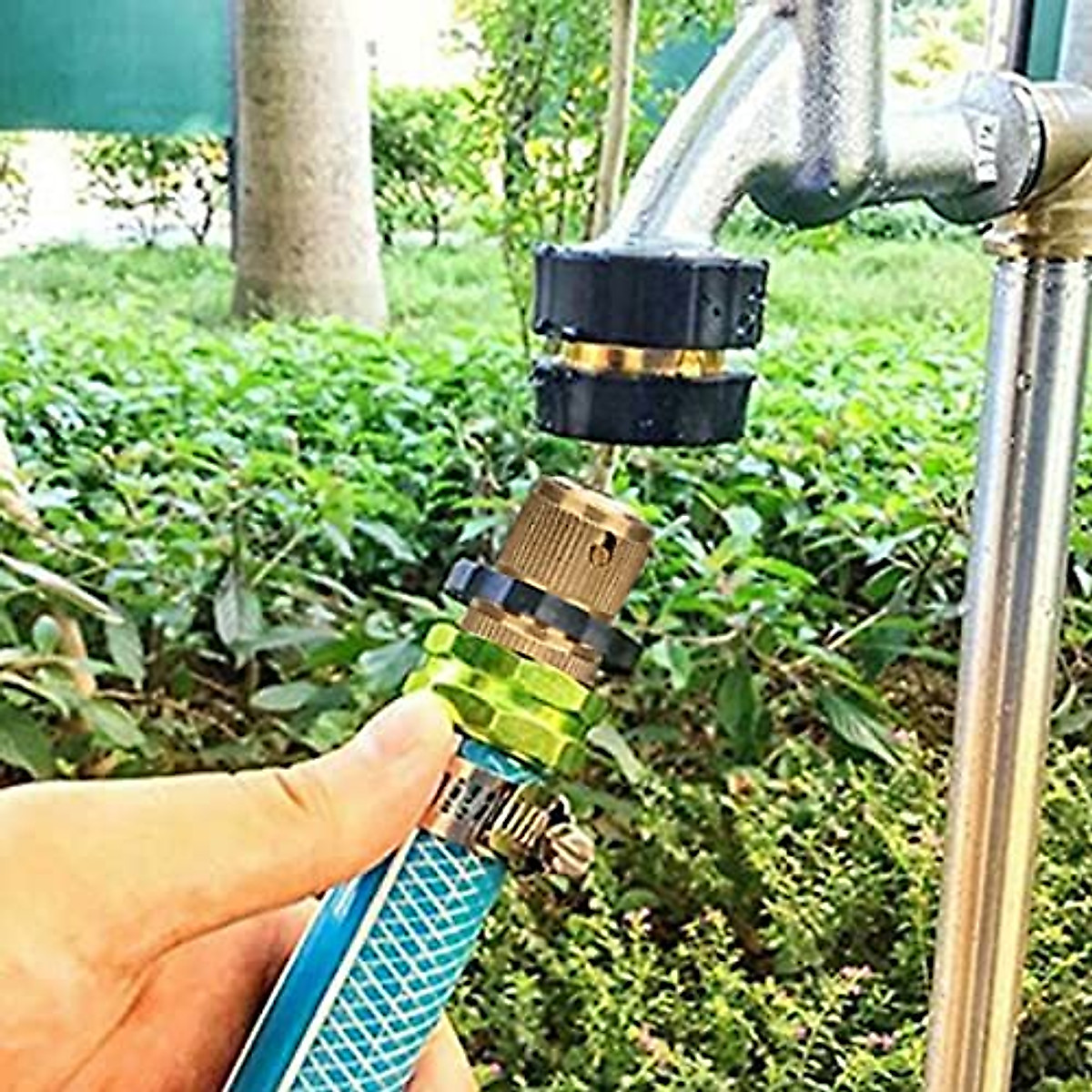 ADrivWell Garden Water Hose Quick Connectors 3/4 Inches Brass Easy Connect Hose Adapter(5 Sets of Male & Female Connector) with Extra Rubber Washers