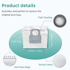 6 Pcs Replacement Dust Bags Refill Kit Compatible with Roborock Q5 Max+ / S8+ / S8 Pro Ultra / S7 MaxV Ultra / S7 Max Ultra / Q7+ / Q7 Max+ / Q8 Max+ / Q5 Pro+ / Q5+ Robotic Vacuums 3L Large Capacity