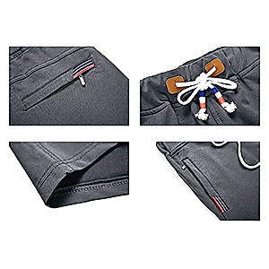 Mens Casual Workout Drawstring Shorts Comfortable Cotton Elastic Waist Jogger Short Gym Running Shorts with Pockets (Grey,Large)