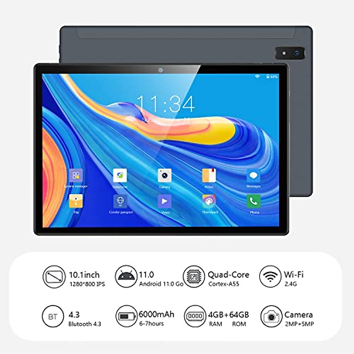 DUODUOGO 2 in 1 Tablet 10 Inch with Keyboard Mouse Stylus, 256GB Expand 64GB ROM 4GB RAM Android 11.0 Quad-Core 1.8Ghz HD IPS Screen Dual Camera FM OTG Bluetooth Tablets,WiFi Version, DGO-S9