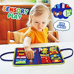 KMTJT Busy Board for Toddlers 2-4 | Montessori Toys for 1 2 3 4 Year Old | Sensory Toys for Toddlers 1-3 | Travel Educational Toys for Plane Car | Gifts Toys for Boys Girls