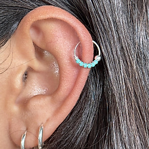 Handmade Silver 3Pcs Very Small 10MM Cartilgae Helix Piercing Hoop Earrings, 925 Sterling Silver, Thin 22Gauge Triplet Set of 3 Original Hoops for women, 1xBeaded 1xSpiral 1xBall, By Miya Jewelry