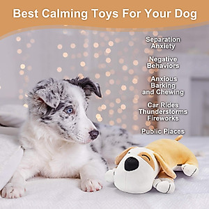 Moropaky Dog Toy with Heartbeat Puppy Toy Dog Anxiety Toy to Separate Relief for Puppy Cuddle Soother Comfort Calming Create Training Sleep Aid Behavioral Aid Heartbeat Stuffed Animal, Yellow