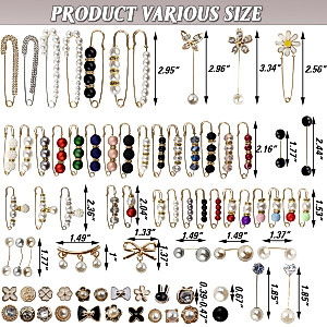 TIHOOD 75PCS Pearl Brooch,Pant Waist Tightener Safety Pin Double Faux Pearl Brooches for Women Girls Fashion Cover Up Buttons Clothing Dresses Decoration Accessories Pant Waist Tightener Safety Pins