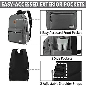 VX VONXURY Lightweight School Backpack for Teen Boys and Girls,Water Resistant Bookbag for Travel Work(Grey)