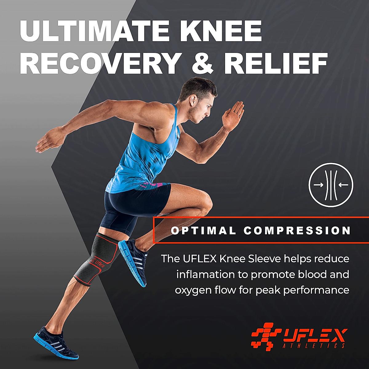 UFlex Athletics Knee Compression Sleeve Support for Women and Men - Knee Brace for Pain Relief, Fitness, Weightlifting, Hiking, Sports - Black, Medium