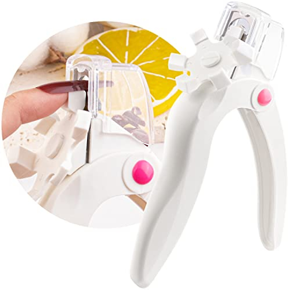 White Acrylic Nail Clipper, Dial Clippers with Sizer, Adjustable Nail Tip Cutter with Length Measurement, Stainless Steel Acrylic Nail Tips Trimmer for Fake False Nail Art Manicure Home DIY by GA&EN